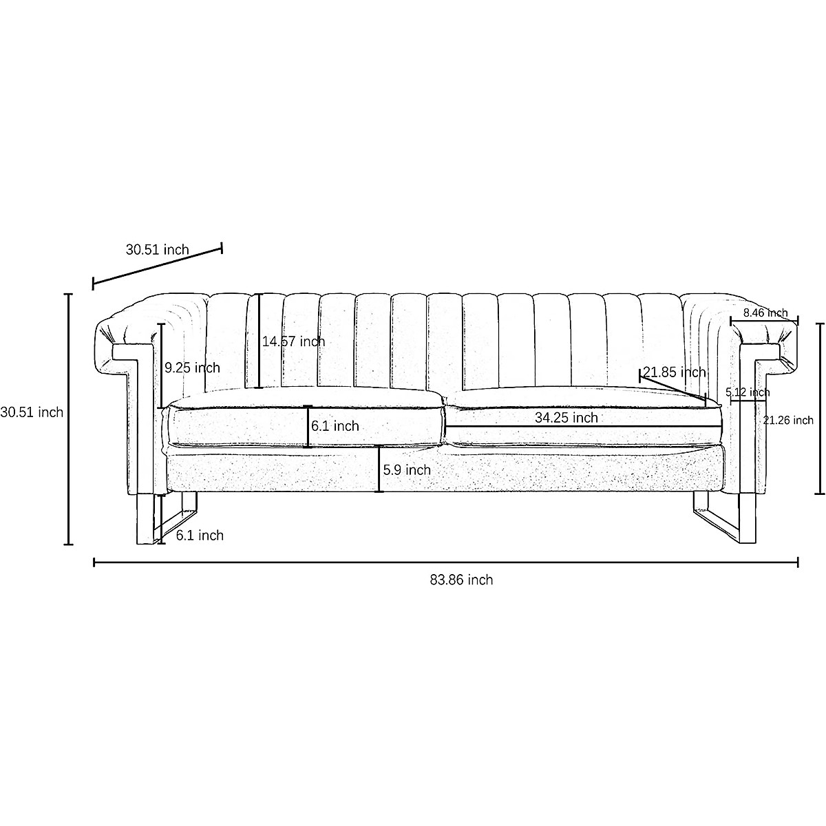 STORFENBOR 83'' Faux Leather Couch 3 Seater Sofa with Gold Metal Legs Comfy Sofa Living Room Modern Furniture-White