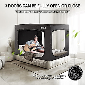 RIYDH Bed Tent Twin Bed Canopy Tents for Adult - Portable Dream Tent Indoor Sleeping Tents 93% Blackout with 3 Doors Breathable Private Space Tents