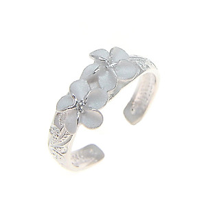 Arthur's Jewelry 925 sterling silver Hawaiian 2 plumeria flower scroll white cz toe ring