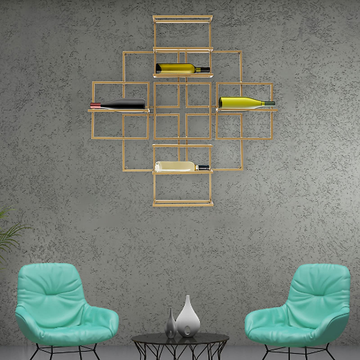 Aohuada Industrial Wine Rack Cabinet Include Wall-Mounted Wine Rack Wall Shelf Glasses Cases Wall-Mounted Wine Racks Freestanding Wine Rack (Gold 31.5" Lx4.7 Wx31.5 H)