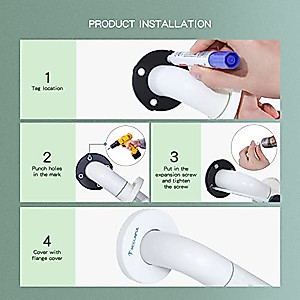 Stainless Steel Shower Grab Bar with Plastic-Plated Finish, Shower Grab Bars for Seniors, Luminous Circles and Cover Flange, Bathroom Handicap Handrails, White 12 inch