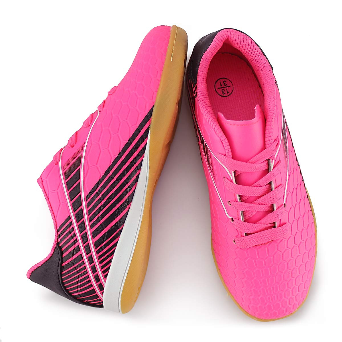 Hawkwell Kids Athletic Indoor Comfortable Soccer Shoes(Toddler/Little Kid/Big Kid), Pink PU, 3.5 M US