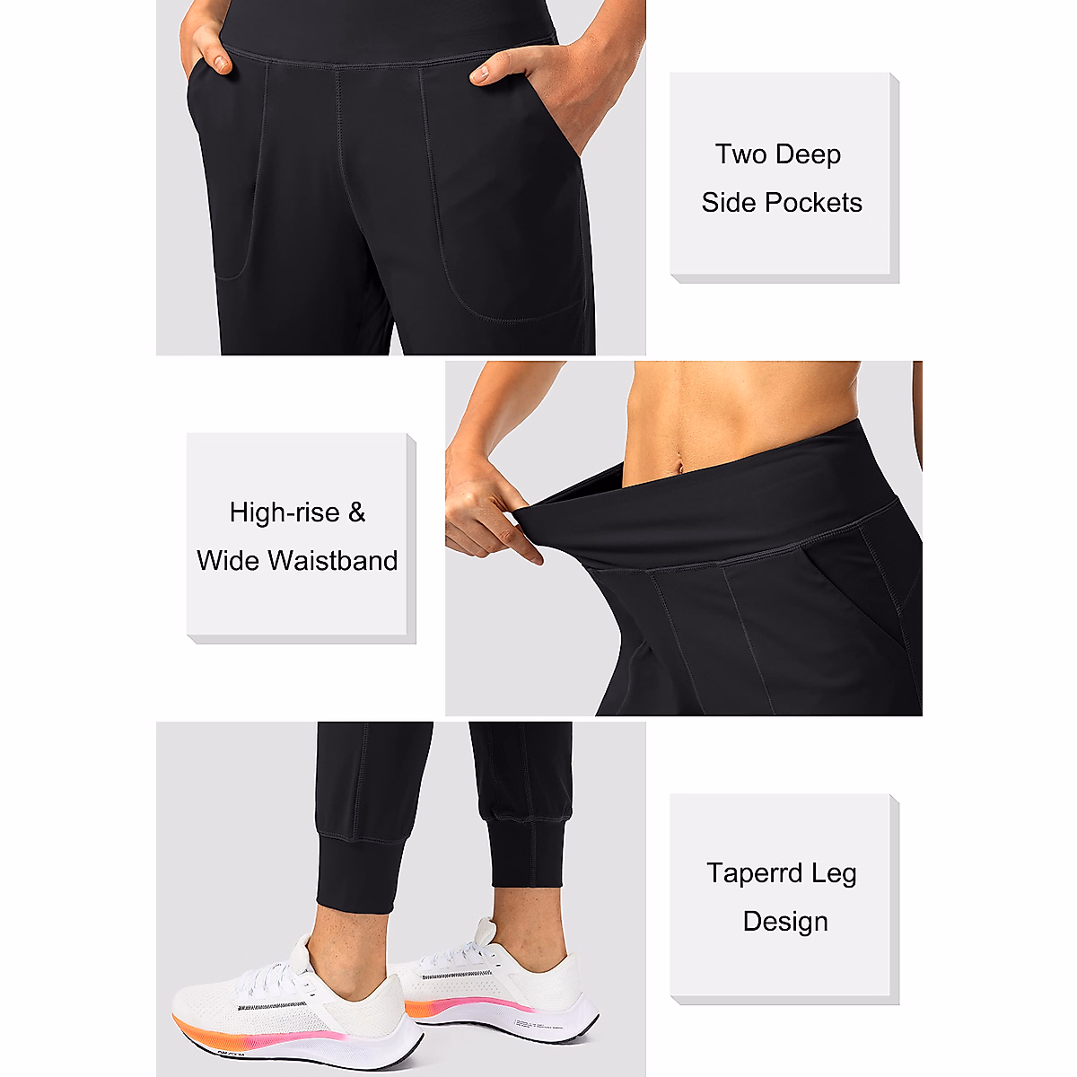 Soothfeel Women's Joggers with Zipper Pockets High Waisted Athletic Workout Yoga Pants Joggers for Women