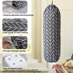 2 Pcs Plastic Bag Holder, JIMSUMM Wall Mount Plastic Bag Organizer, Washable Large Grocery Bag Storage Dispenser, Shopping Bags Carrier for Home Kitchen Travelling, 22x9 in shopping bag carrier (Gray)