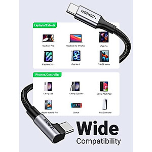 UGREEN 100W USB C Cable 90 Degree Type C Charging Cable Compatible with MacBook Pro 2022, iPad Pro 2022, Elitebook, Dell XPS, Samsung Galaxy S23/S22/Z Fold, Pixel, PS5, Switch, etc. 6.6FT