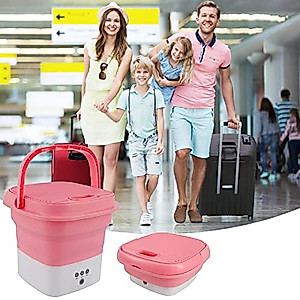 Portable Washing Machine, Mini Folding Washer and Dryer Combo,with Small Foldable Drain Basket for Underwear, Socks, Baby Clothes, Travel, Camping, RV, Dorm, Apartment (PINK)