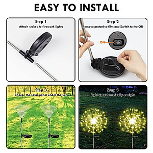 4-Pack Solar Outdoor Lights for Garden Decorations, 360 LED Solar Firework Lights with 2 Lighting Modes, Solar Christmas Lights Waterproof for Outside Pathway Patio Yard Xmas Decorations(Warm White)