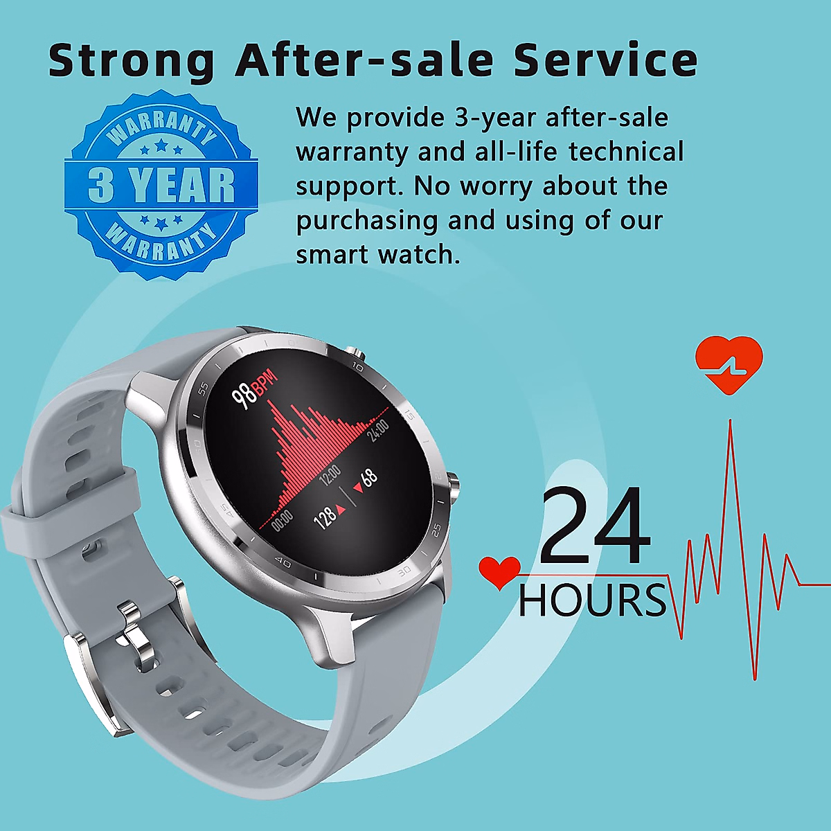 FirYawee Smart Watch for Android Phones Compatible with iPhone Samsung, Fitness Watch with Heart Rate Monitor and Sleep Monitor, Step/Distance/Calorie Counter, Smart Watch for Men Women