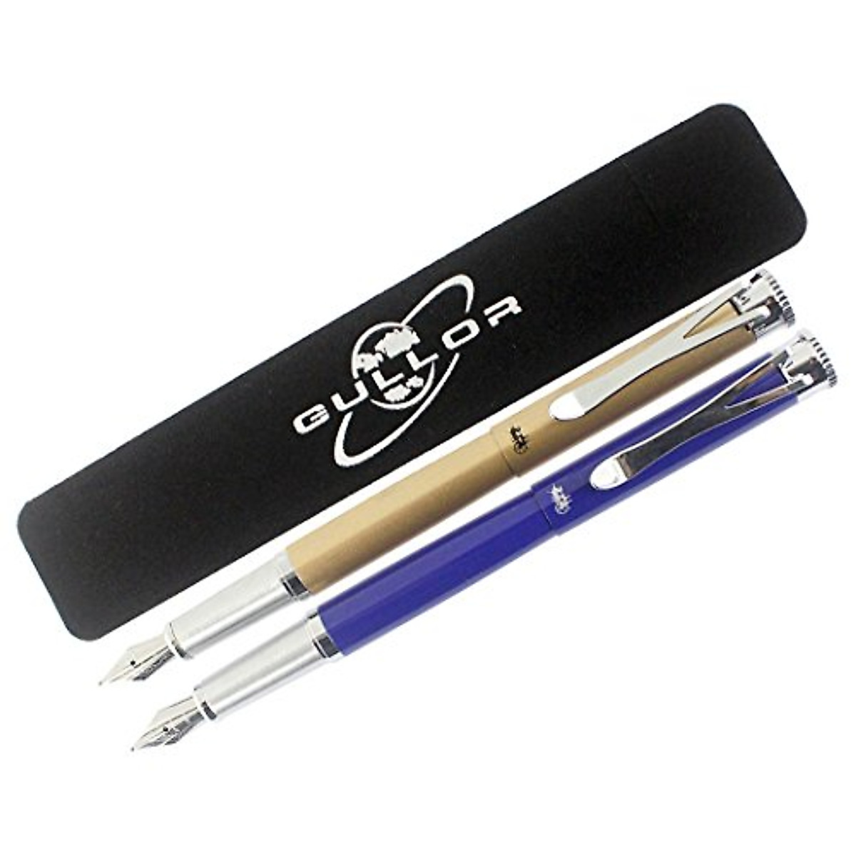 Gullor 2PCS Jinhao Fountain Pen Set Y1, Silver Trim, Medium Nib - Gold & Blue