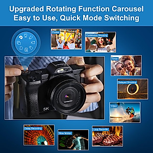 5K Digital Camera, WiFi Vlogging Camera with 32G SD Card, 48MP Autofocus Compact Camera 6-Axis Stabilization Travel Camera with UV Filter 16x Digital Zoom and 2 Batteries for Boys, Girls, Beginners