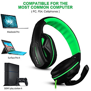 Gaming Headset,DLAND 3.5mm Wired Bass Stereo Noise Isolation Gaming Headphones with Mic for Laptop Computer, Cellphone, PS4 and so on- Volume Control (Black and Green)
