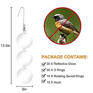 XPCARE 30 Pcs Bird Scare Discs -Highly Reflective Double-Sided Bird Reflectors, Upgraded Discs Set Reflective to Keep All Birds Away Like Woodpeckers, Pigeons, Ducks