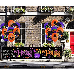 Houcs Pocus Yard Sign Banner It's Just a Bunch of Hocus Pocus Decorations Halloween Party Supplies Include Banner and 24pcs Balloons Outdoor Decoration Halloween Party Backdrop Photo Prop Background