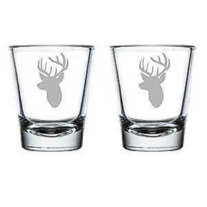 Set of 2 Shot Glasses 1.75oz Shot Glass Deer Head with Antlers Hunting