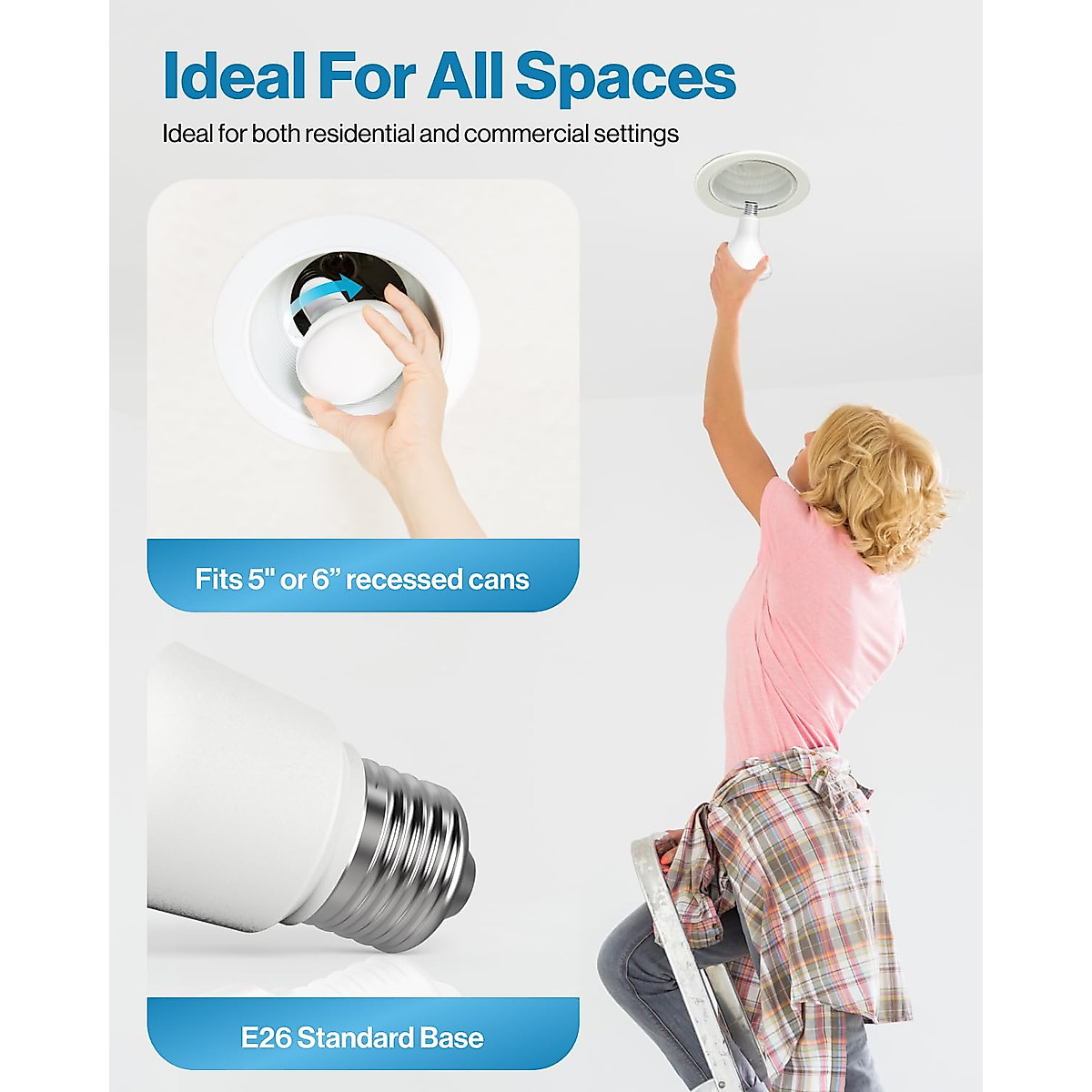 Sunco 12 BR30 LED Bulb, Indoor Flood Lights CRI93 11W Equivalent 65W 6000K Daylight 850 Lumen, E26 Base, 25000 Lifetime Hours Interior Home Residential Dimmable Recessed Can Light Bulbs UL