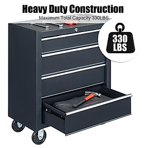 Winado 4-Drawer Tool Chest with Wheels & Lock & Key, Heavy Duty Cart Rolling Tool Box on Wheels, Metal Storage Cabinet, Rolling Tool Cart with Drawers for Garage, Warehouse & Repair Shop