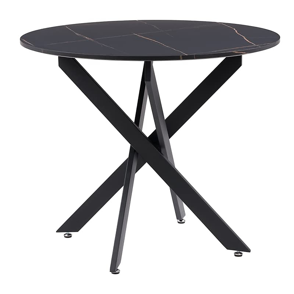 CorLiving Lennox Black Iron Metal Leg Trestle Dining Table with Marbled Top