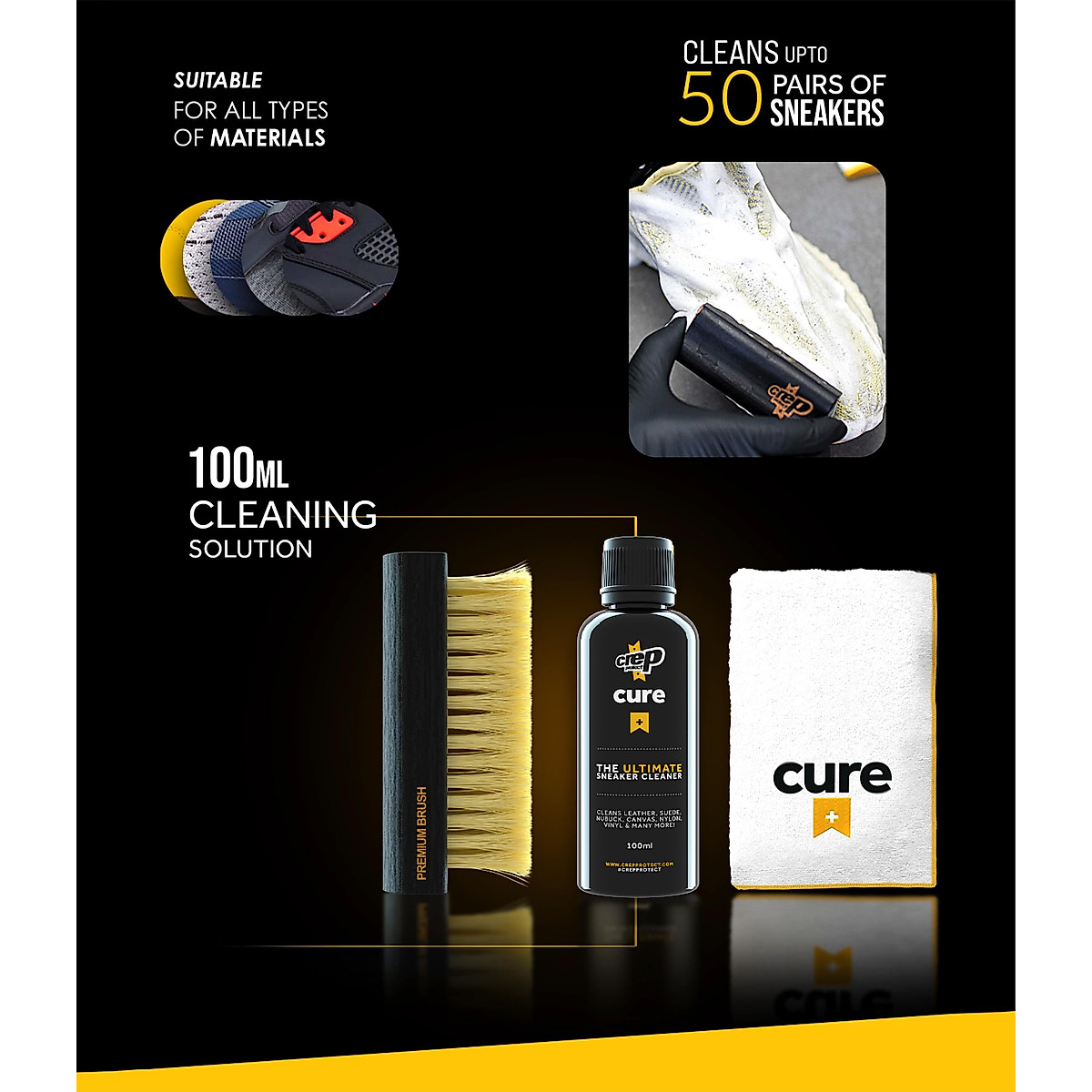 Crep Protect Box Pack - Premium Sneaker Cleaning Kit with 6 x Sneaker Wipes, 2 x Pill, Eraser, 3.5 oz Cleaning Solution, Microfibre Cloth & Brush