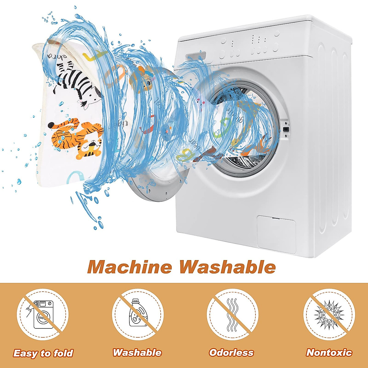 Tradder Alphabet ABC Portable Baby Play Mat 43 x 43 Inch Boho Animal Washable Foldable Non-Slip Crawling Mat for Babies Kids Play Mats Pad for Floor Playpen Toddler Infants Tummy Time Activity Mat