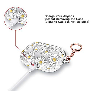 Airpods Pro Case Clear TPU YOMPLOW Compatible with Airpod Pro Cover Protective Case Cute Girls with Keychain Women for Apple Airpods Pro Charging Skin - White Daisy