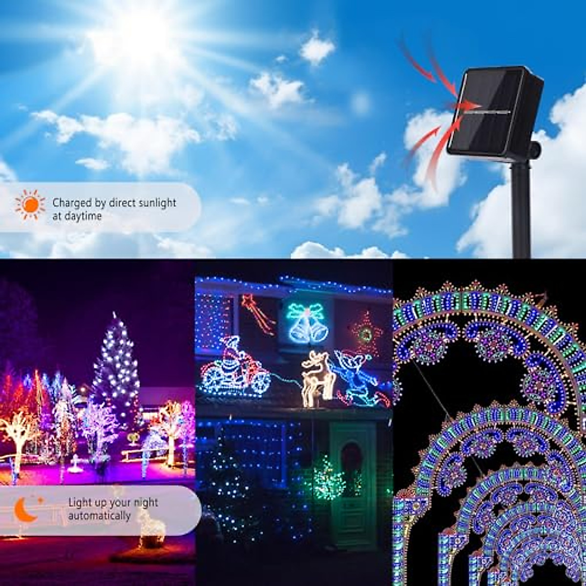 GLSbuld Multicolor Solar String Lights Outdoor,4-Pack 132FT 400 LED Halloween Lights with 8 Modes, Solar Fairy Lights for Christmas Party Indoor Patio Yard Trees Wedding