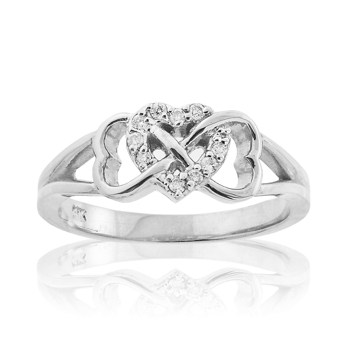 14K White Gold 1/15 Cttw Diamond Accented Triple Heart Infinity Celtic Knot Band Engagement Ring (J-K Color, I1-I2 Clarity) - Size 7-1/2