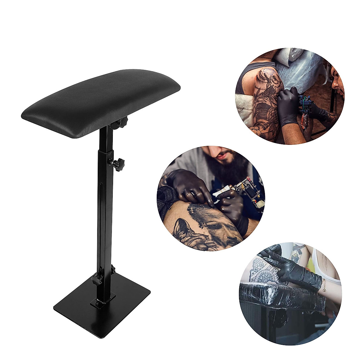 CAKMSMAO Professional Heavy Duty Iron Tattoo Armrest - Adjustable Height and Tilt, Leg Rest Stand with PU Leather Arm Bar Pad
