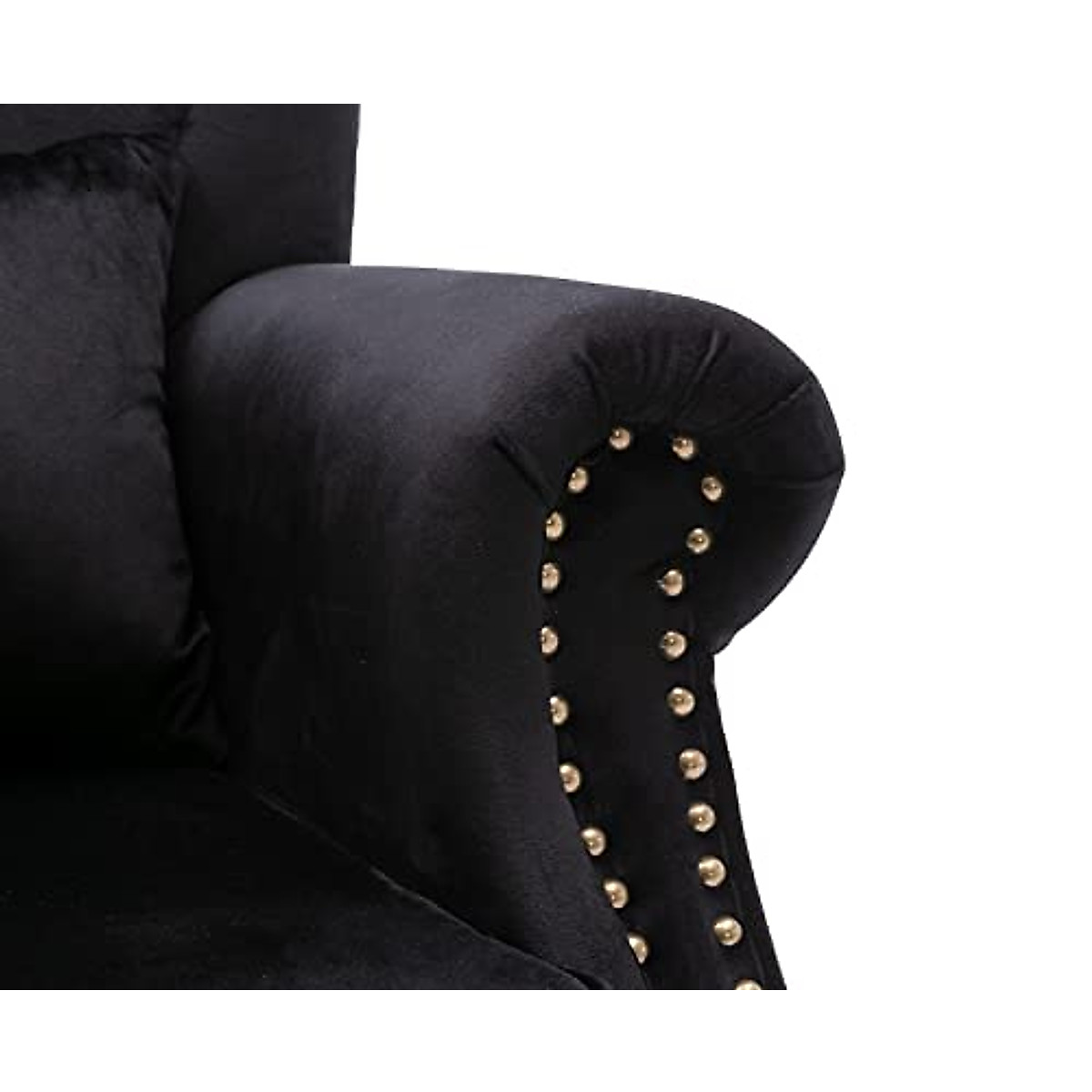 Kmax Velvet Club Chair Tufted Throne Chair Mid Century Accent Wingback Chair Padded Seating Wood Legs Home Club Bedroom Living Room, Black