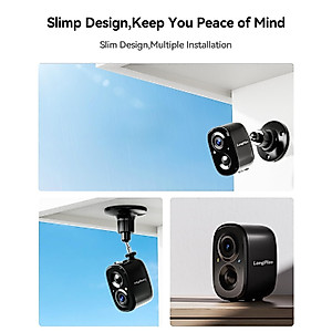 LongPlus Solar Camera, Solar Powered Outdoor Camera Wireless WiFi, No Monthly Fee, AI Detection, WiFi Home Surveillance Camera Outside with Solar Panel, Color Night Vision (Black-Solar-2MP-2Pack)