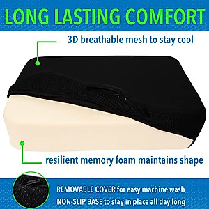 nuumi Extra Large Memory Foam Seat Cushion with Lint Roller for Easy Care, Washable Covers & Carry Handle - Comfort Cushion for Office, Car & Wheelchair - Improves Posture & Circulation