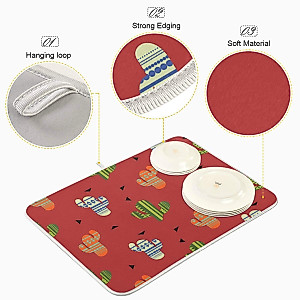 Boho Cactus Colorful Dish Drying Mat for Kitchen, Absorbent Microfiber Drying Pad Dish Mat, 24" X 18"