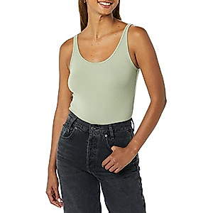 Amazon Essentials Women's Slim-Fit Thin Strap Tank, Pack of 2, Black/Light Sage Green, X-Large
