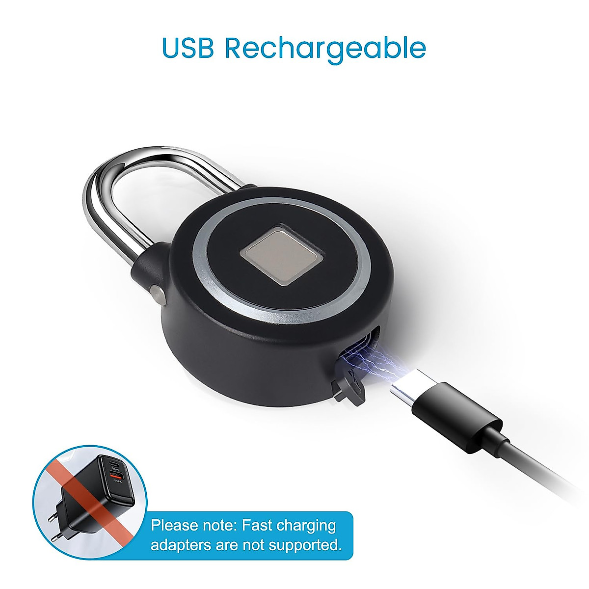 Fingerprint Padlock, Bluetooth Lock, Mobile APP, MEGAFEIS Smart Padlock with Keyless Biometric, Water Resistant, Suitable for Gym, Sports, Bike, School, Fence and Storage(Black)