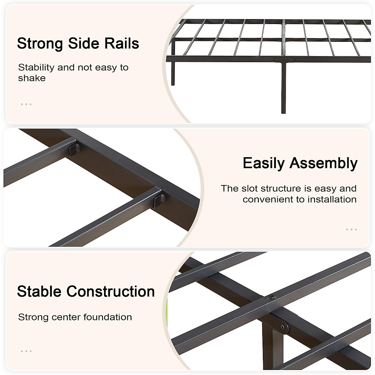 VECELO Queen Metal Platform Bed Frame with Headboard & Footboard, Steel Slats Mattress Foundation, No Box Spring Needed,Black