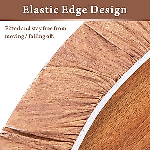 UMINEUX Round Fitted Vinyl Tablecloth with Elastic Edged & Flannel Backing, Waterproof Wipeable Round Table Cover for Indoor Outdoor Patio Use - Fits Tables up to 45" - 56" Diameter(Wood)