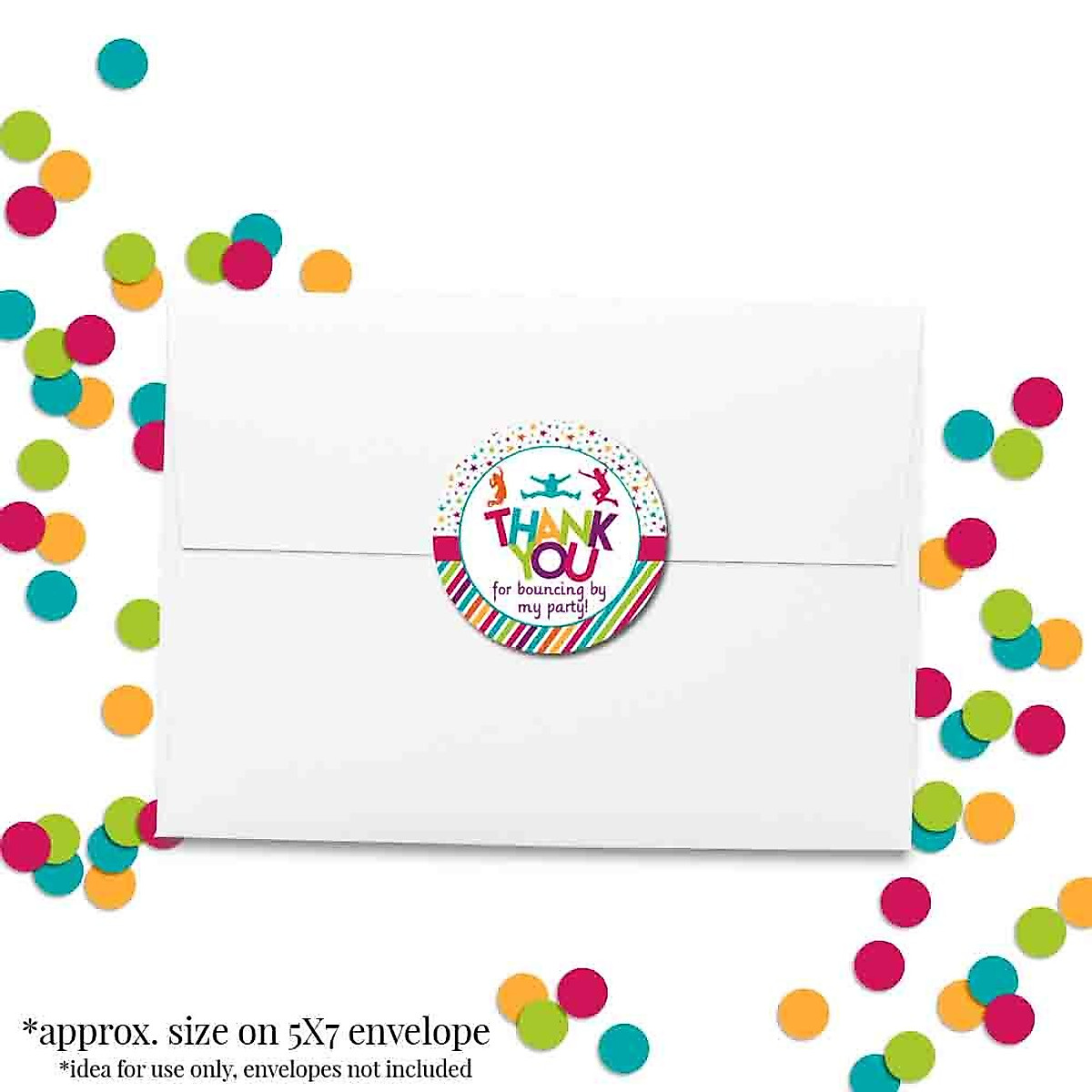 Jump and Bounce Birthday Party Thank You Sticker Labels, 40 2" Party Circle Stickers by AmandaCreation, Great for Party Favors, Envelope Seals & Goodie Bags