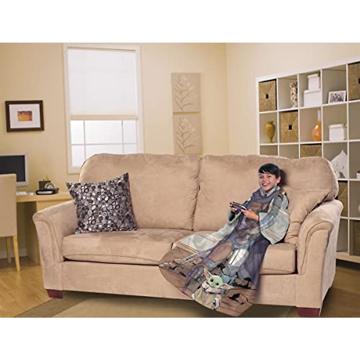 Northwest Star Wars: The Mandalorian Comfy Mando Youth Silk Touch Comfy Throw Blanket with Sleeves, 48" x, 48"