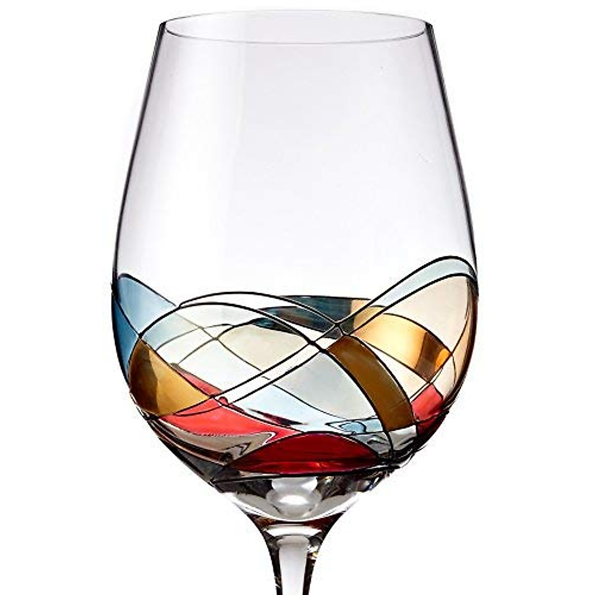 Bezrat Red Wine Glass, Hand Painted Wine Glass, Drinkware Essentials, 11" H, 28oz Wine Lover Large Wine Glass, Glassware Gifts Ideas for Women Inspired by The 'Duomo di Milano'