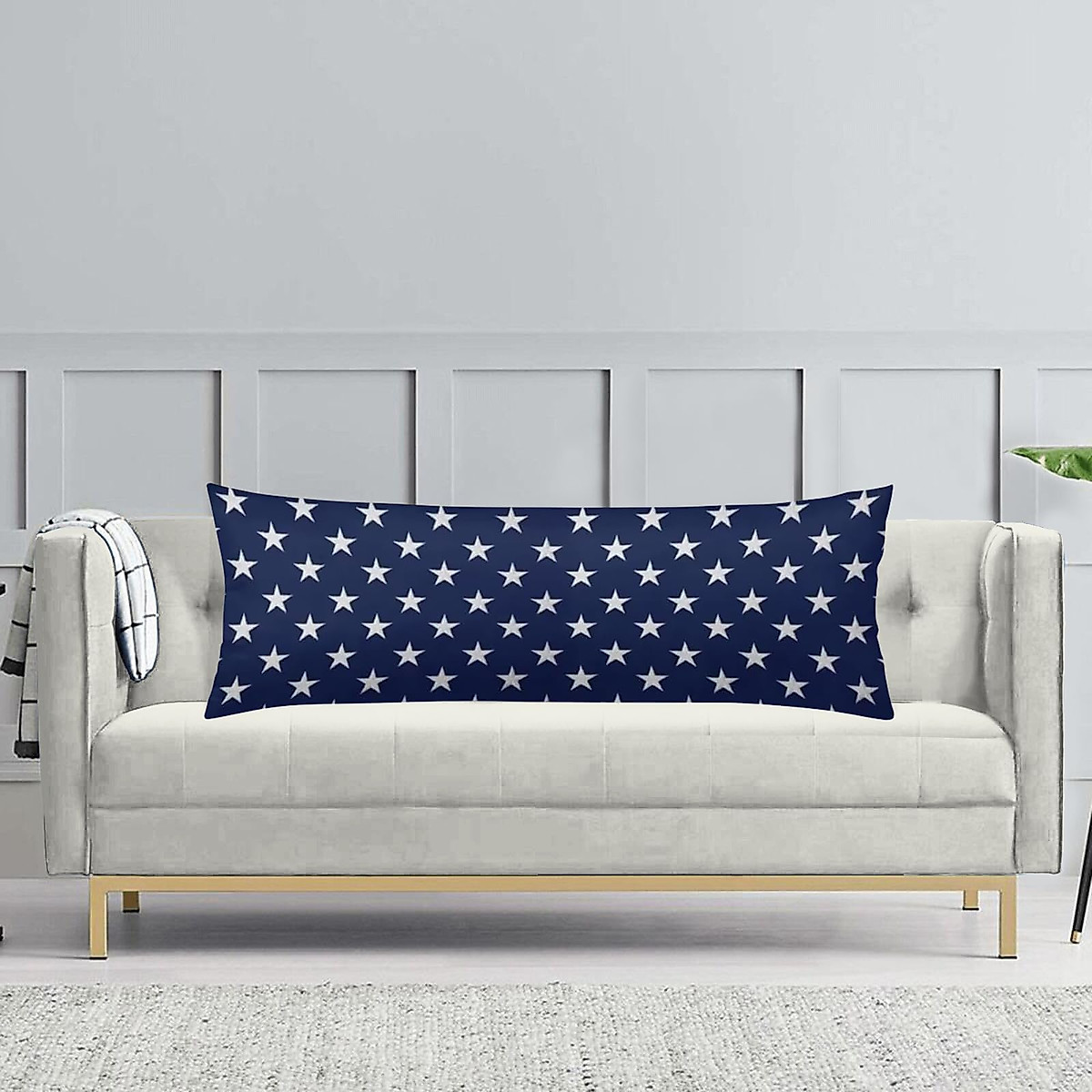 Blue Body Pillow Cover,Blue and White Stars Pattern,Farmhouse Long Pillow Case Protector with Zipper Decorative Soft Rectangle Bed Pillowcases for Bedroom,Couch,Sofa,Home Gifts 20"x54"