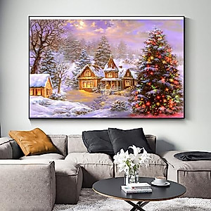Stamped Cross Stitch Kits for Adults Beginners Snowy Christmas Tree Night Pattern 11CT Pre-Printed Fabric Embroidery Arts and Crafts Kit Needlepoint Starter DIY Wall Decor, 12 x 16 inch