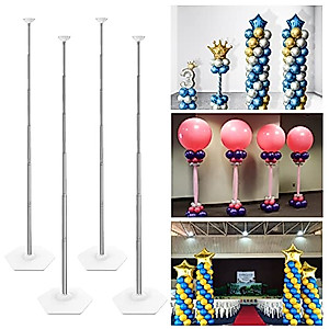 YALLOVE Balloon Column Stand Set of 4, 7 Feet Height Adjustable Balloon Tower Pillar with Reusable Metal Telescopic Design for Birthday, Wedding, Baby Shower, Graduation Party Decoration