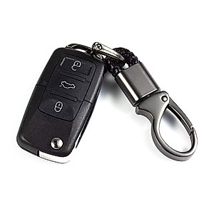 Car Keychain Accessories Leather Holder Keyfob Sturdy Metal Carabiner Key Chains for Women and Men (Black, Black), Black 2, Medium, YSK-350