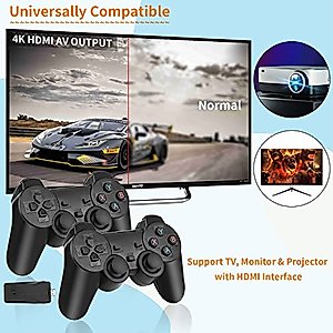 FUNTELL Wireless Retro Game Console, Plug & Play Video TV Game Stick With 10000+ Games Built-in, 64G, 9 Emulators, 4K HDMI Output for TV with Dual 2.4G Wireless Controllers
