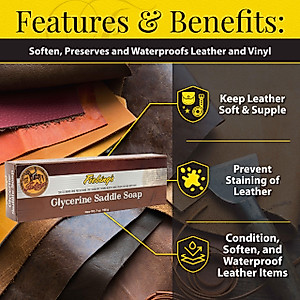 Fiebing's Glycerin Saddle Soap Bar (7 ounce) - Preserve, Restore, Condition & Clean Leather Saddlery, Riding Boots & More - Cleans without Drying, Staining or Discoloring