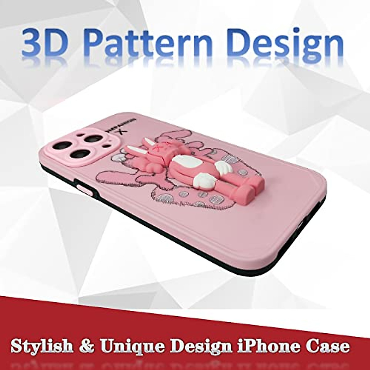 DOWINTIGER Compatible with iPhone 13 Pro Max Case Cute Designer Women Girls, Kawaii Cartoon 3D Bunny Pattern Street Fashion TPU and IMD Protection Cover for iPhone 13 Pro Max - Pink