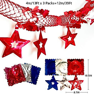 39Ft Patriotic Hanging Decorations Garland, Shiny Aluminum Foil Metallic Banner with Stars for 4th of July Independence Day, USA National Day, Wall Hanging Fringe Banner for Wedding Holiday Parties