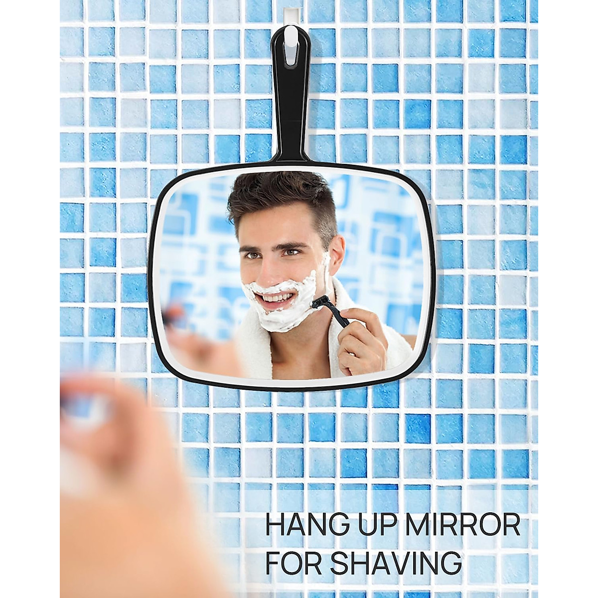 OMIRO Hand Mirror, Large Black Handheld Mirror with Handle, 10.3" L x 7.4" W