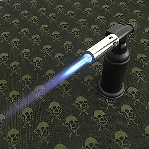 Butane Torch, JUN-L Big Blow Torch Refillable Cooking Torch Lighter, Adjustable Flame for Desserts, BBQ, Soldering with Safety Lock (Butane Gas Not Included) (Black)