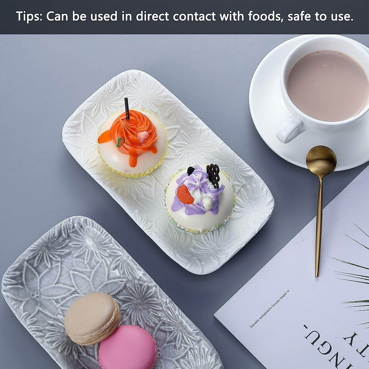 Emibele Ceramic Jewelry Tray, Bathroom Kitchen Vanity Decorative Trinket Tray Ring Dish for Earrings Rings Watch Keys, Ceramic Dessert Plate, White