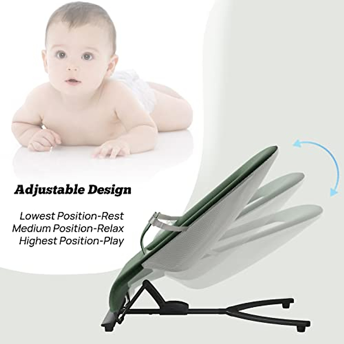 KIDSVIEW Bouncer for Babies, Baby Bouncer 0-6 Months, Baby Bouncers for Infants with Adjustable Height Positions with Overhead Pillow and Calming Bounce (Green)
